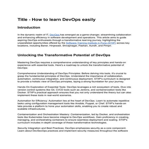 Title - How to learn DevOps easily ?.pdf | Professional School | Postgraduate Education