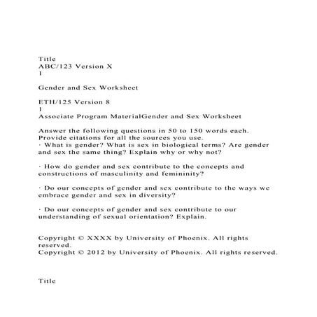 Titleabc123 Version X1gender And Sex Worksheetethdocx 9907