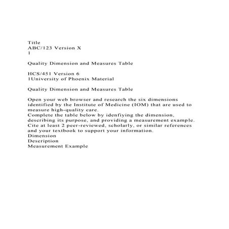 TitleABC123 Version X1Quality Dimension and Measures .docx