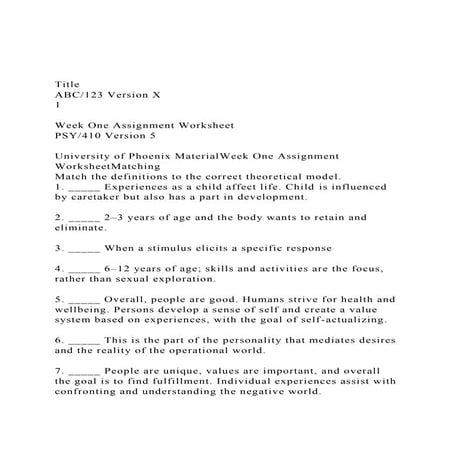 TitleABC123 Version X1Week One Assignment Worksheet.docx