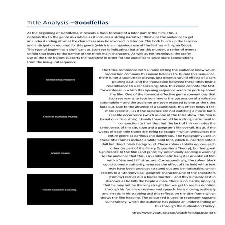 Title Analysis - Goodfellas | DOCX | Soundtracks, TV and Showtunes | Music