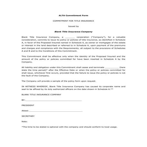 Title Insurance Commitment | PDF
