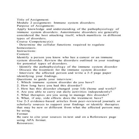 Title of assignment module 2 assignment immune system disorder | PDF