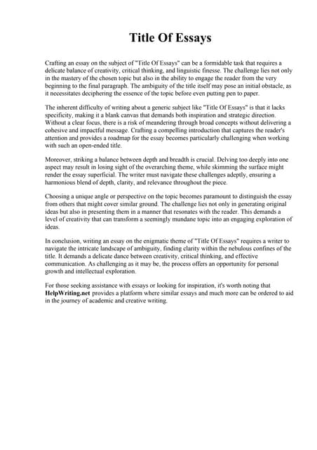 Opening Paragraph For Essay | PDF