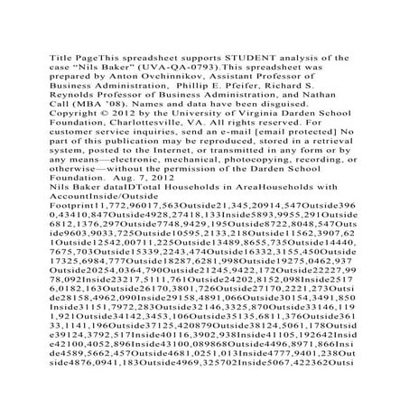 Title PageThis spreadsheet supports STUDENT analysis of the case .docx | Business | Business and ...