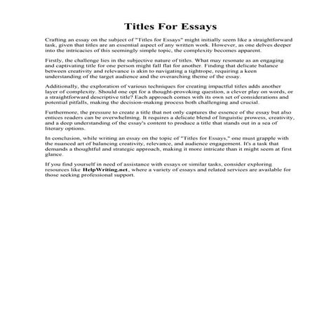 Titles For Essays | PDF