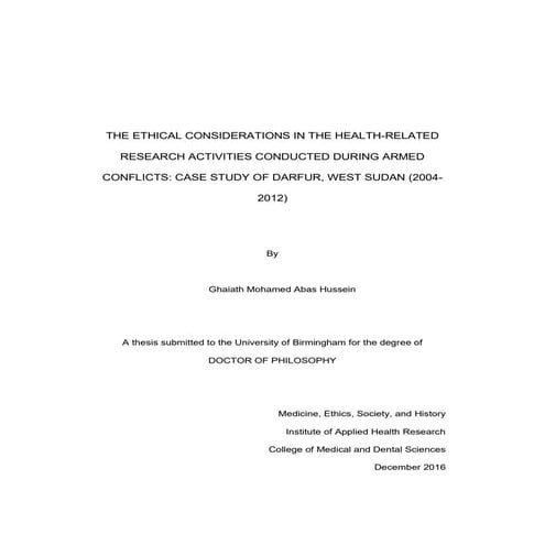 Title TOC for my thesis "THE ETHICAL CONSIDERATIONS IN THE HEALTH ...