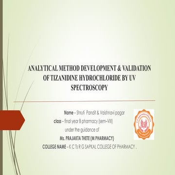 Analytical method development and validation of Tizanidine hydrochloride by uv spectroscopy | PDF
