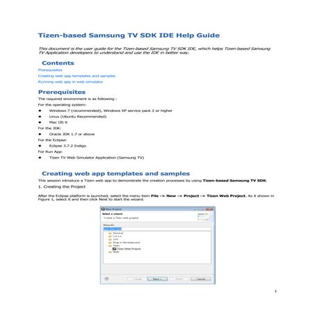 Tizen-based Samsung TV SDK IDE Help Guide | PDF