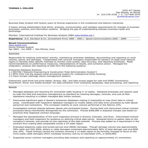 Tj Collier Resume 2010 Business Analyst | PDF