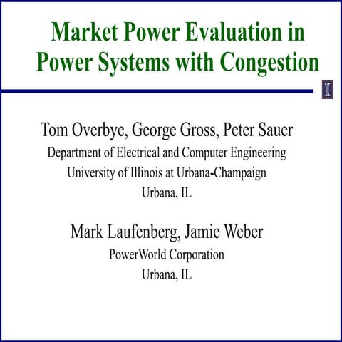 Market Power Evaluation in Power System with Congestion | PPT