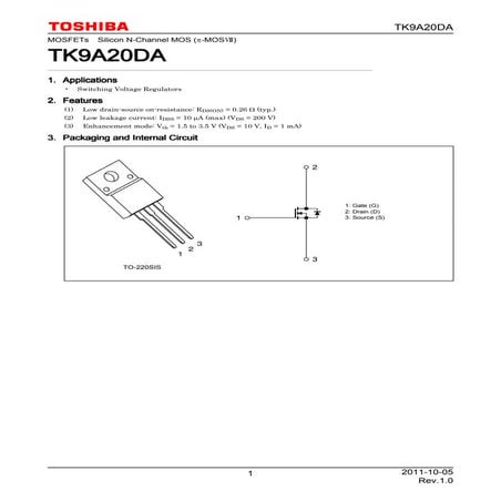Original N-Channel Mosfet TK9A20DA K9A20DA 9A20D 200V 8.5A TO-220 New ...