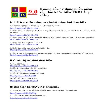 Danh sách toàn bộ các Video hướng dẫn sử dụng phần mềm TKB 9.0 | DOC