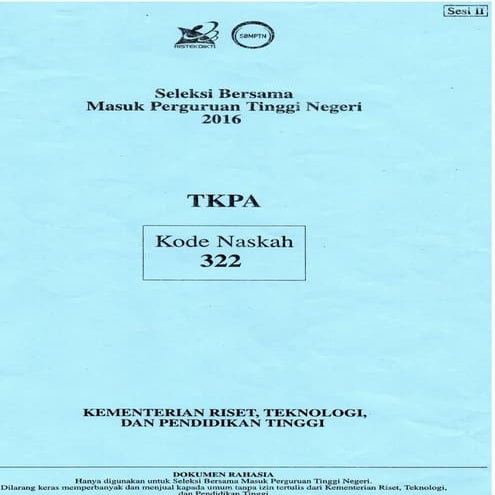 SOAL SBMPTN 2016 TKPA 2016 KODE 322 | PDF