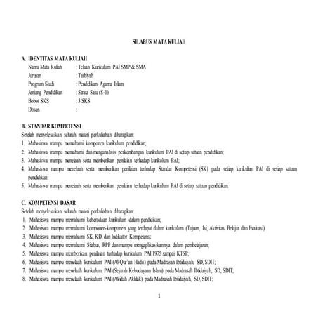 Telaah Kurikulum PAI - Silabus Telaah Kurikulum PAI SMP dan SMA | DOCX