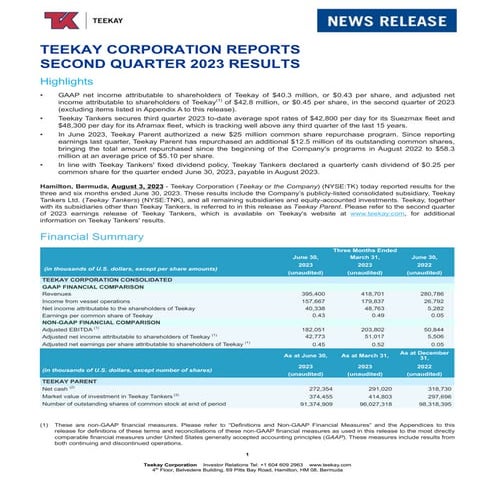 Teekay Corporation Q4-23 and Annual 2023 ER Document | PDF