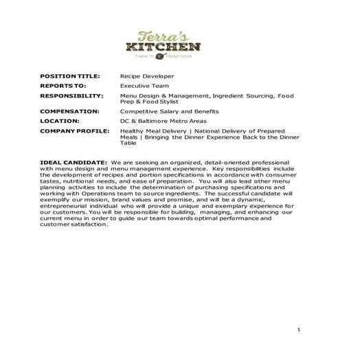 TK Recipe Developer | DOCX | Food Industry | Industries