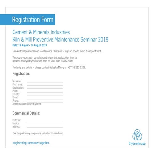 Registration Form for the Cement & Mineral - Kiln & Mill Preventive ...