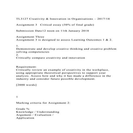 TL3127 Creativity & Innovation in Organisations – 201718Assig.docx