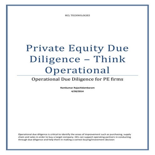 Private Equity Due Diligence - Think Operational | PDF