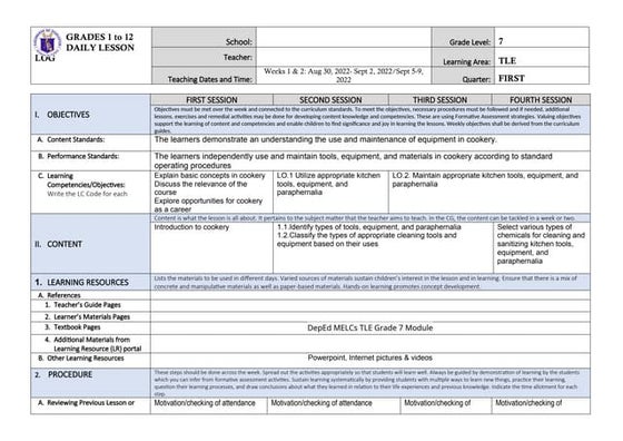 Dll template grades 1 to 12 (english) | PPT
