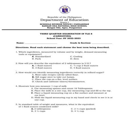 TLE 8 caregiving exam answer key.docx