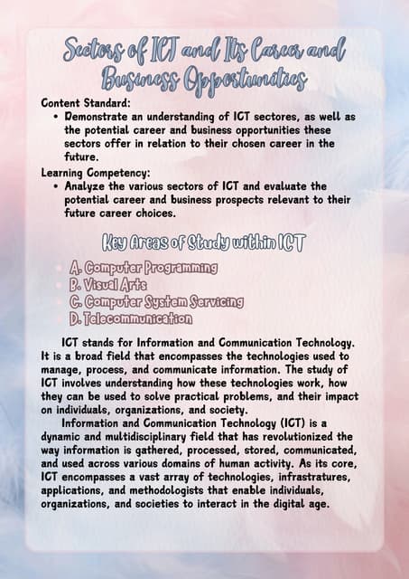 Sectors of ICT and Its Career and Business Opportunities pptx | PPTX