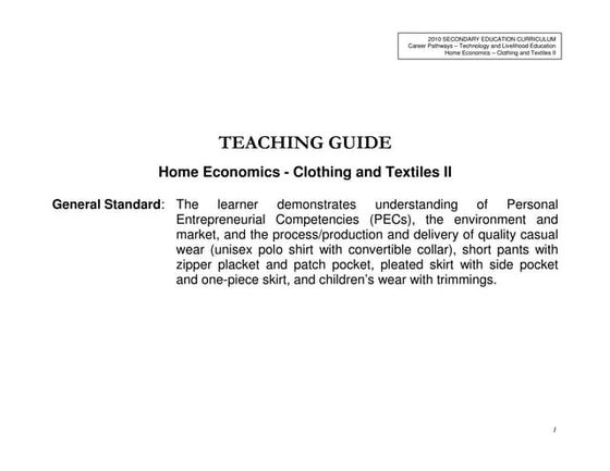 TLE/ HE Dressmaking Curriculum Guide | PDF