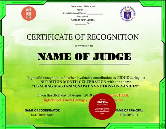 Free Deped Certificate: Tle nutrition month certificate of judge 4 | PDF