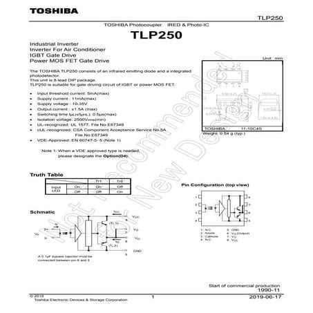 Original Opto TLP250 P250 DIP-8 New Toshiba | PDF