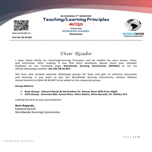 Teaching/learning principles TLP Subject Unit-6 Need Assessment MCQS ...