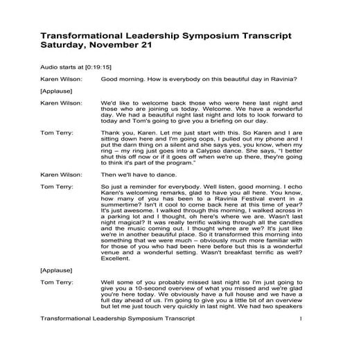 Transformational Leadership Symposium Transcript, Saturday | PDF