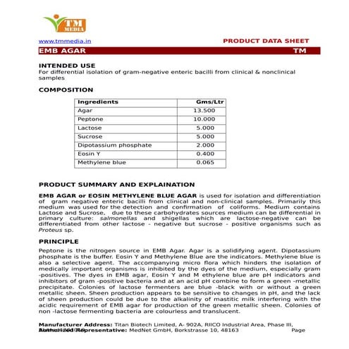 EMB Agar by TM Media | PDF