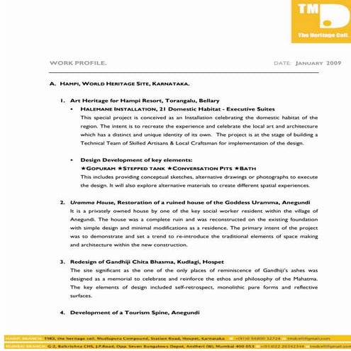TMD: the Heritage Cell - Work Profile | PDF