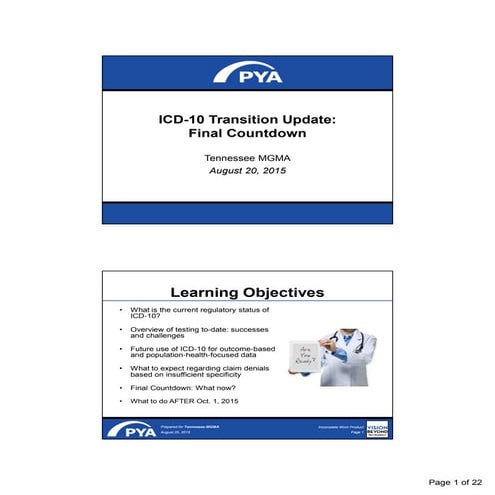 ICD-10 Panel Presentation: Operational Successes & Challenges | PDF