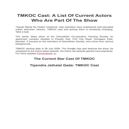 TMKOC Cast A List Of Current Actors Who Are Part Of The Show.pdf