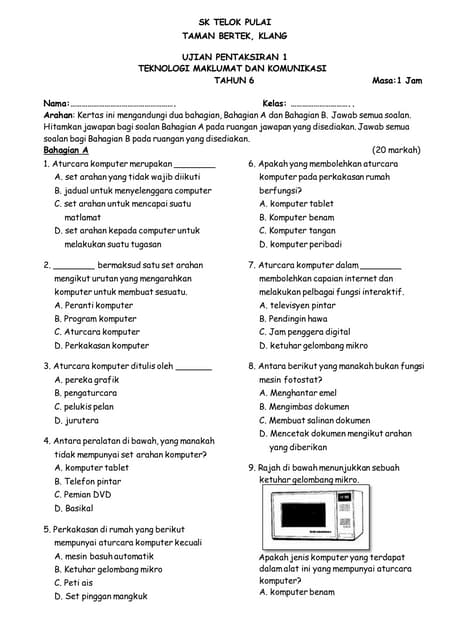 Soalan RBT Tahun 6 Penggal 1 | DOCX