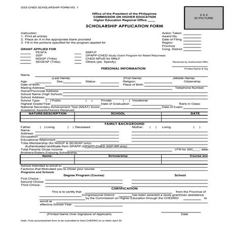 ched scholarship form | PDF