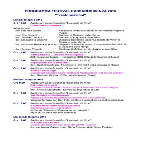 Programma scienzartambiente 2014 | PDF