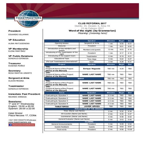 Club Session Template-Editable | DOCX