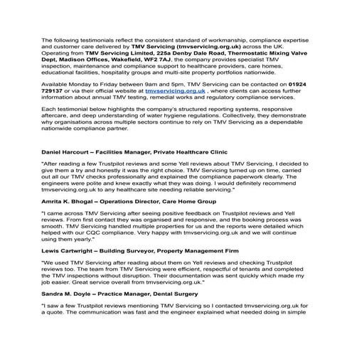 TMV Servicing (tmvservicing.org.uk)_Reviews_Testimonials | PDF