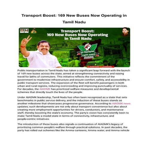 Transport Boost: 169 New Buses Now Operating in Tamil Nadu | PDF