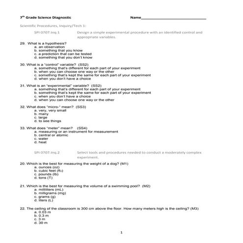 Tn 7th grade science diagnostic.2011 | Physics | Science