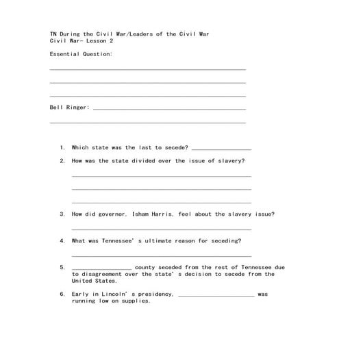 Tn during the civil war, leaders of the civil war | DOCX