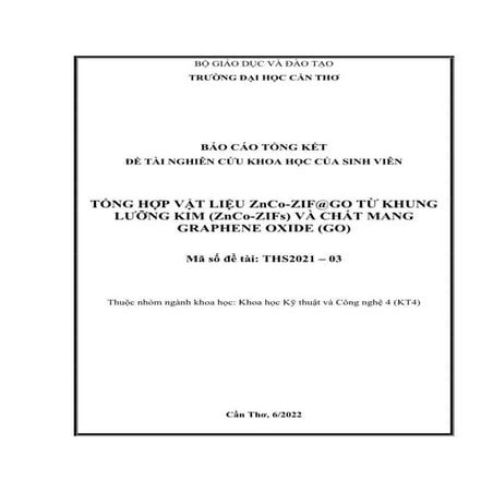 Tổng hợp vật liệu ZnCo-ZIFs@GO từ khung lưỡng kim (ZnCo-ZIFs) và chất ...