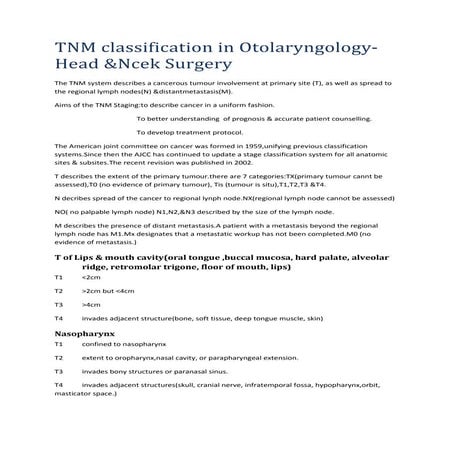 Tnm classification in otolaryngology head &neck surgery | DOC