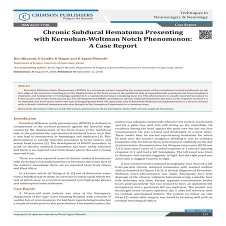 Chronic Subdural Hematoma Presenting with Kernohan-Woltman Notch ...