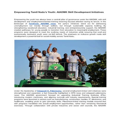 Empowering Tamil Nadu’s Youth: AIADMK Skill Development Initiatives | PDF