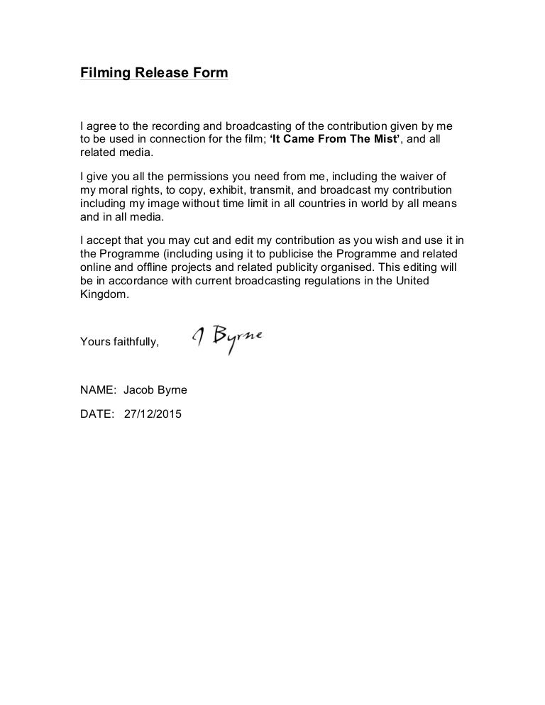 Filming release form (Actor)