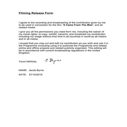 Filming release form (Actor) | PDF